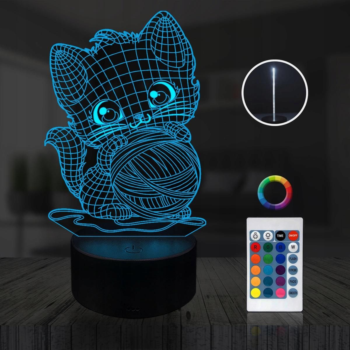 Lampka nocna Kot Kotek włóczka 3D Lamp Led - Opinie i atrakcyjne ceny ...