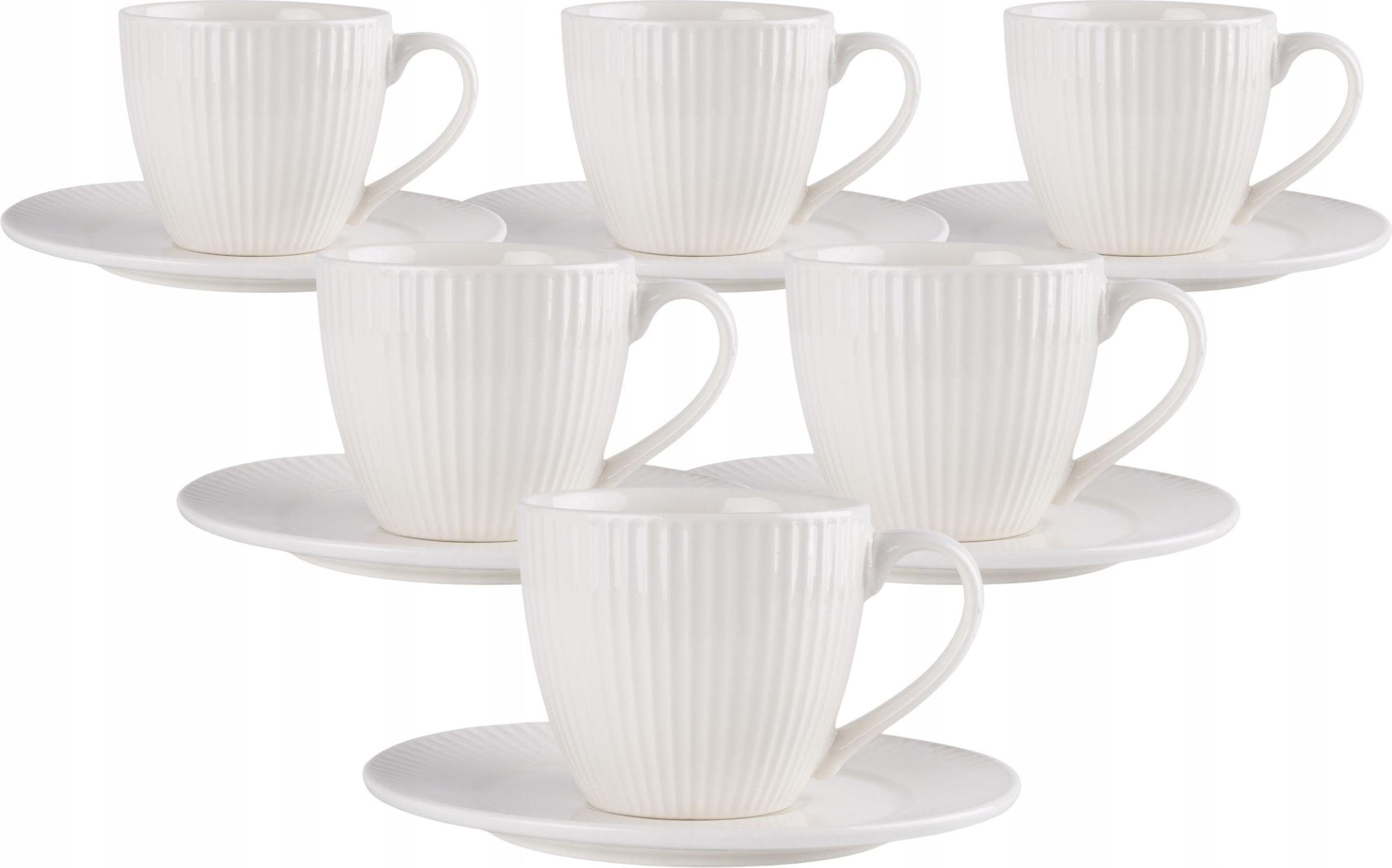 Prima Deco Zestaw 6szt. Filiżanek Białych Ze Spodkiem 6X Filiżanka 230Ml Prążkowanych - Opinie i ...