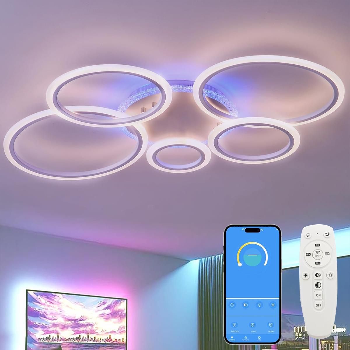 Lampa Led Ring Sufitowa Plafon Żyrandol Rgb Pilot App - Opinie i ...