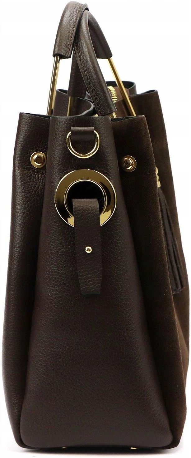 Vera Pelle torebka shopper skóra naturalna zamszowa brązowa czekoladowa ...