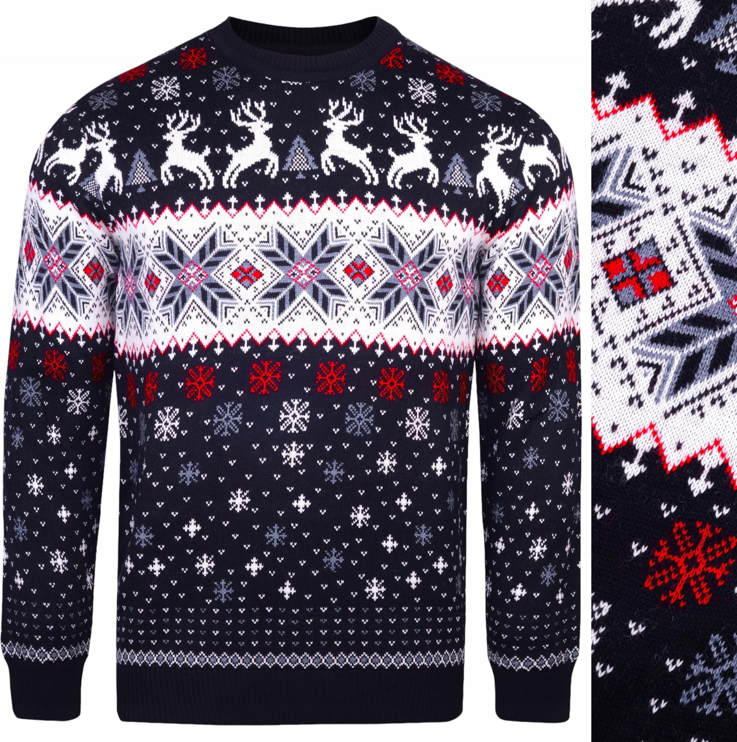 Granatowy Sweter Świąteczny Norweski Z Śnieżynkami Reniferami Choinkami ...