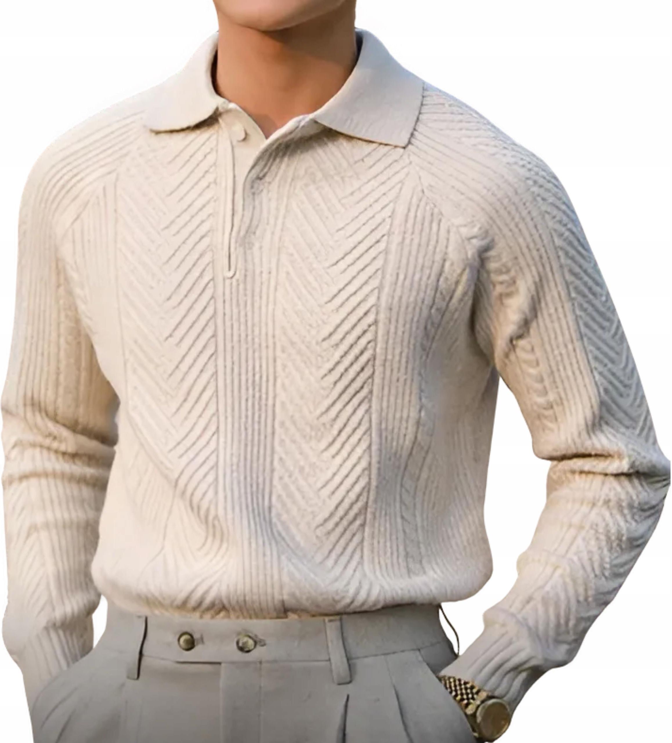 Sweter męski beżowy z kołnierzykiem stylowy swetr golf casual - Ceny i ...