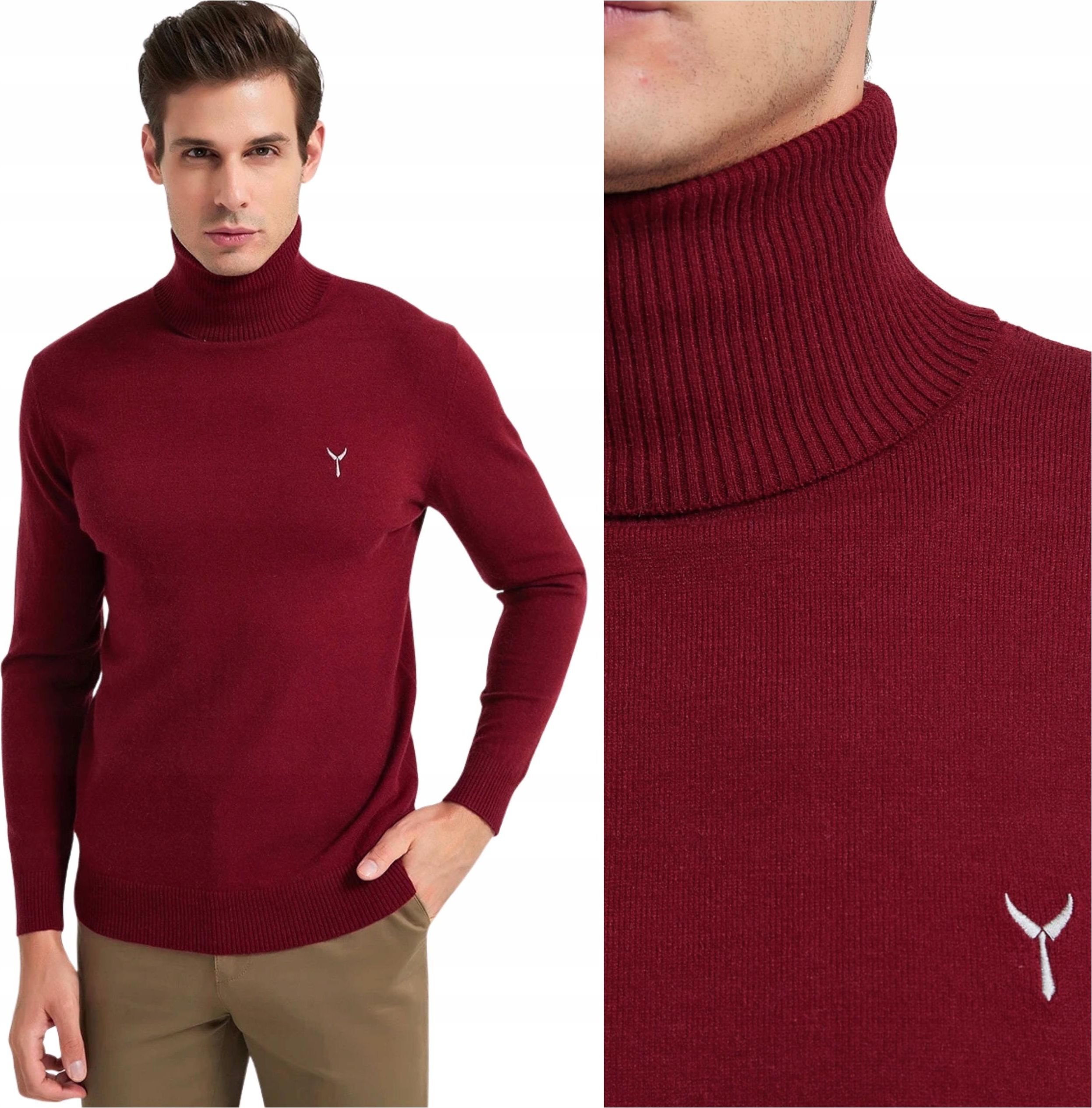 Męski sweter golf bordowy klasyczny gładki świąteczny rozmiar XL - Ceny ...