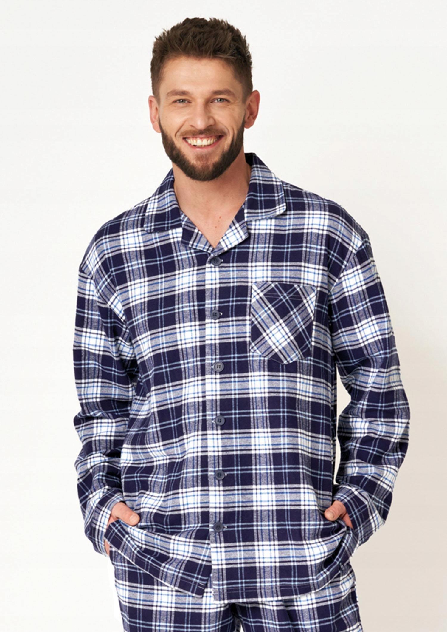 Key piżama męska długi rękaw Flanelowa Rozpinana Mns granatowy roz. M ...