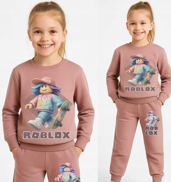 Dres sportowy dziewczęcy 128 bluza spodnie bluza Komplet Roblox zestaw ...