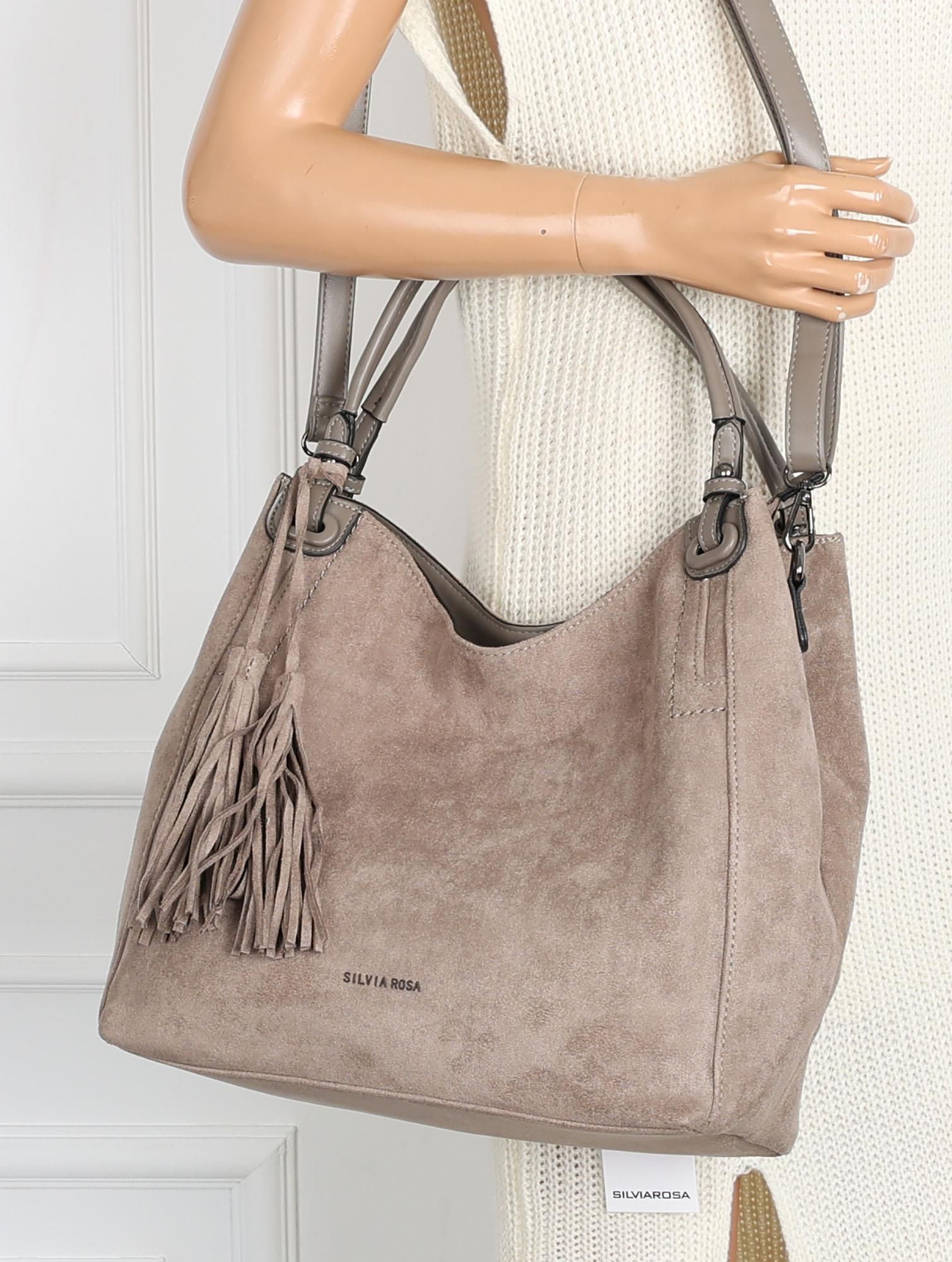 Torebka damska shopper worek zamsz A4 lekka torba S3999 Szara - Ceny i ...
