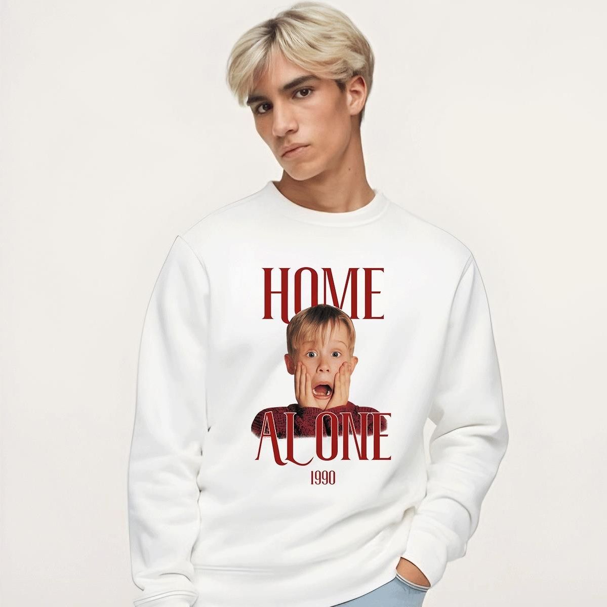 Bluza crewneck Home Alone 1990 świąteczna Kevin Sam w Domu biała M ...