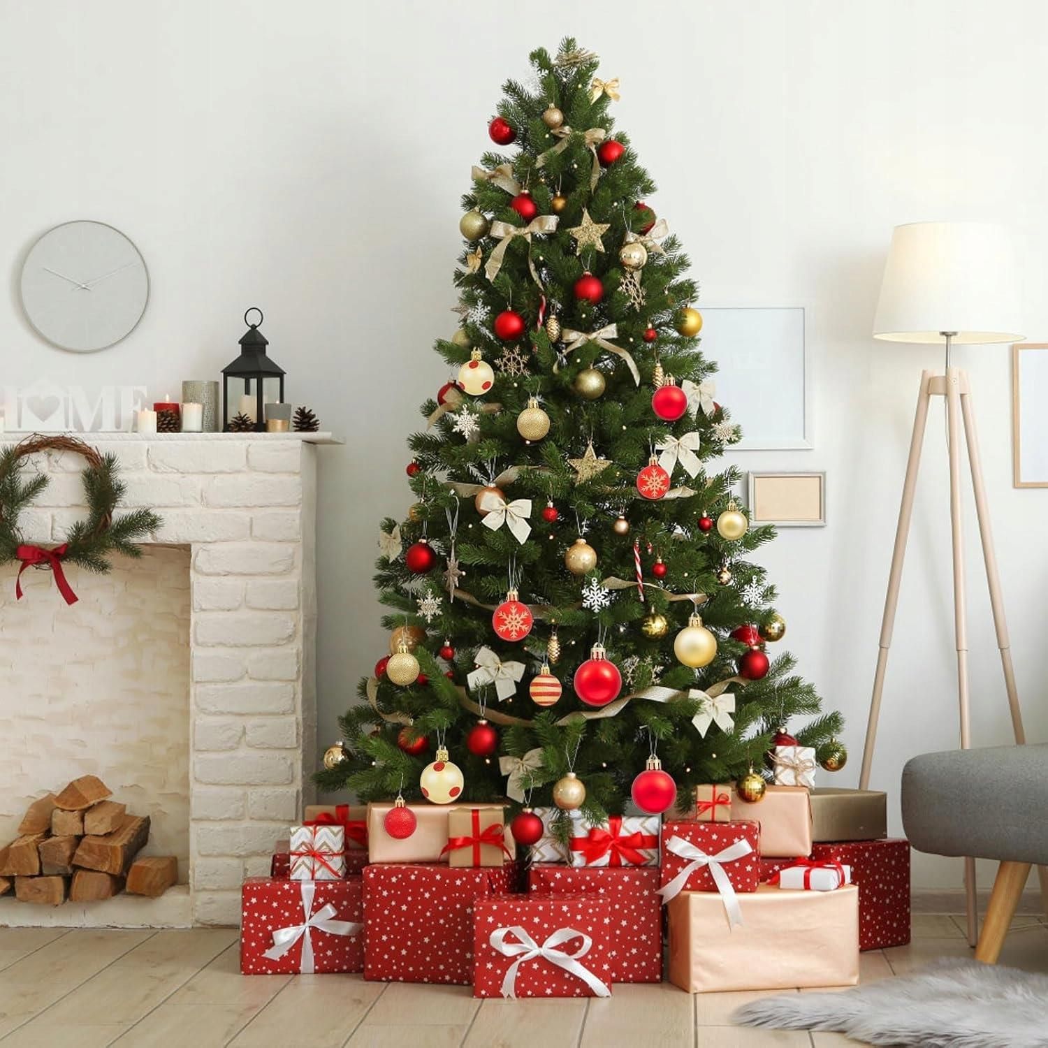 Bombki Choinkowe 50Szt. Czerwone Złote Dekoracja Z Zawieszką Choinka ...