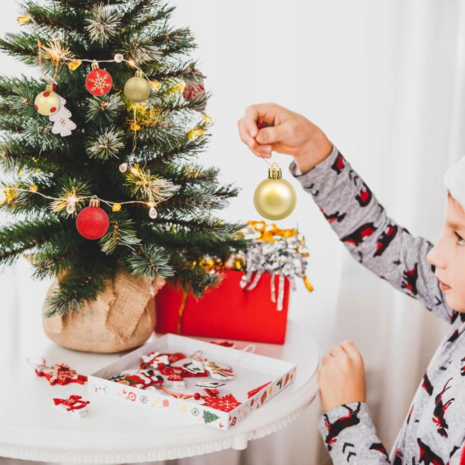 Bombki Choinkowe 50Szt. Czerwone Złote Dekoracja Z Zawieszką Choinka ...