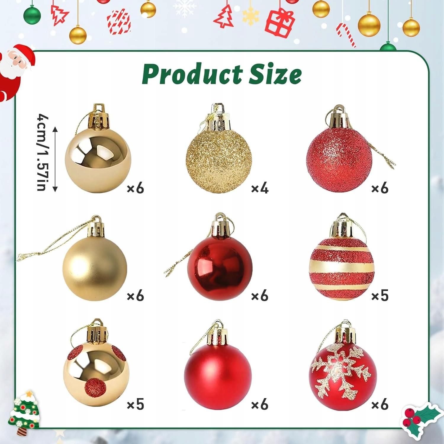 Bombki Choinkowe 50Szt. Czerwone Złote Dekoracja Z Zawieszką Choinka ...