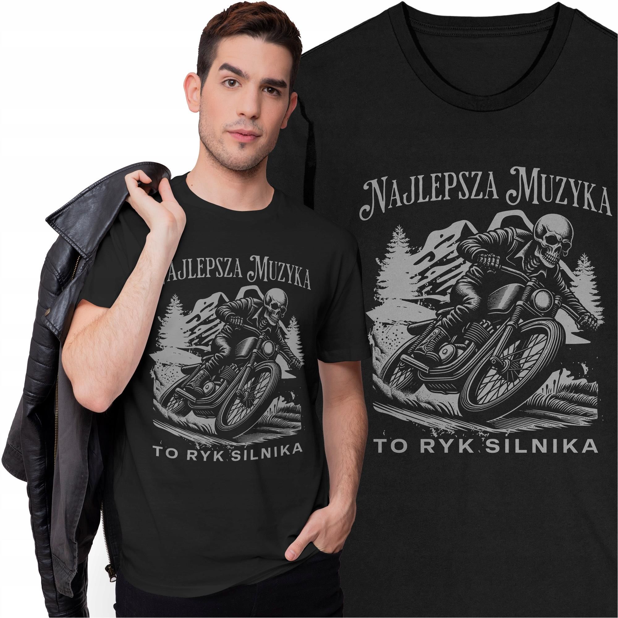 Koszulka Męska z Nadrukiem dla Motocyklisty na Motor Szkielet Ghost ...