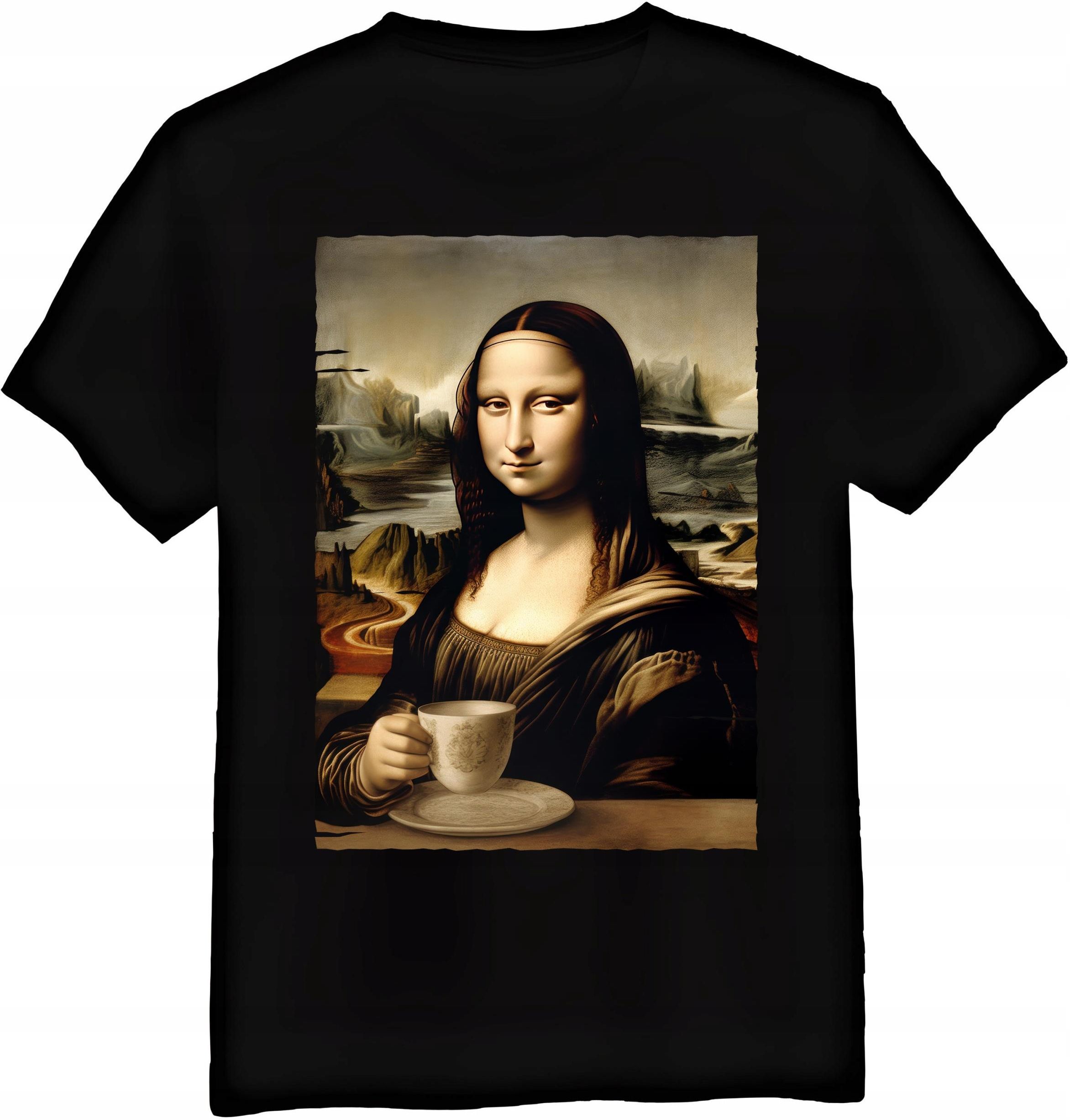 Koszulka Męska Mona Lisa z Kawą Czarna 2XL Śmieszna z Nadrukiem - Ceny ...