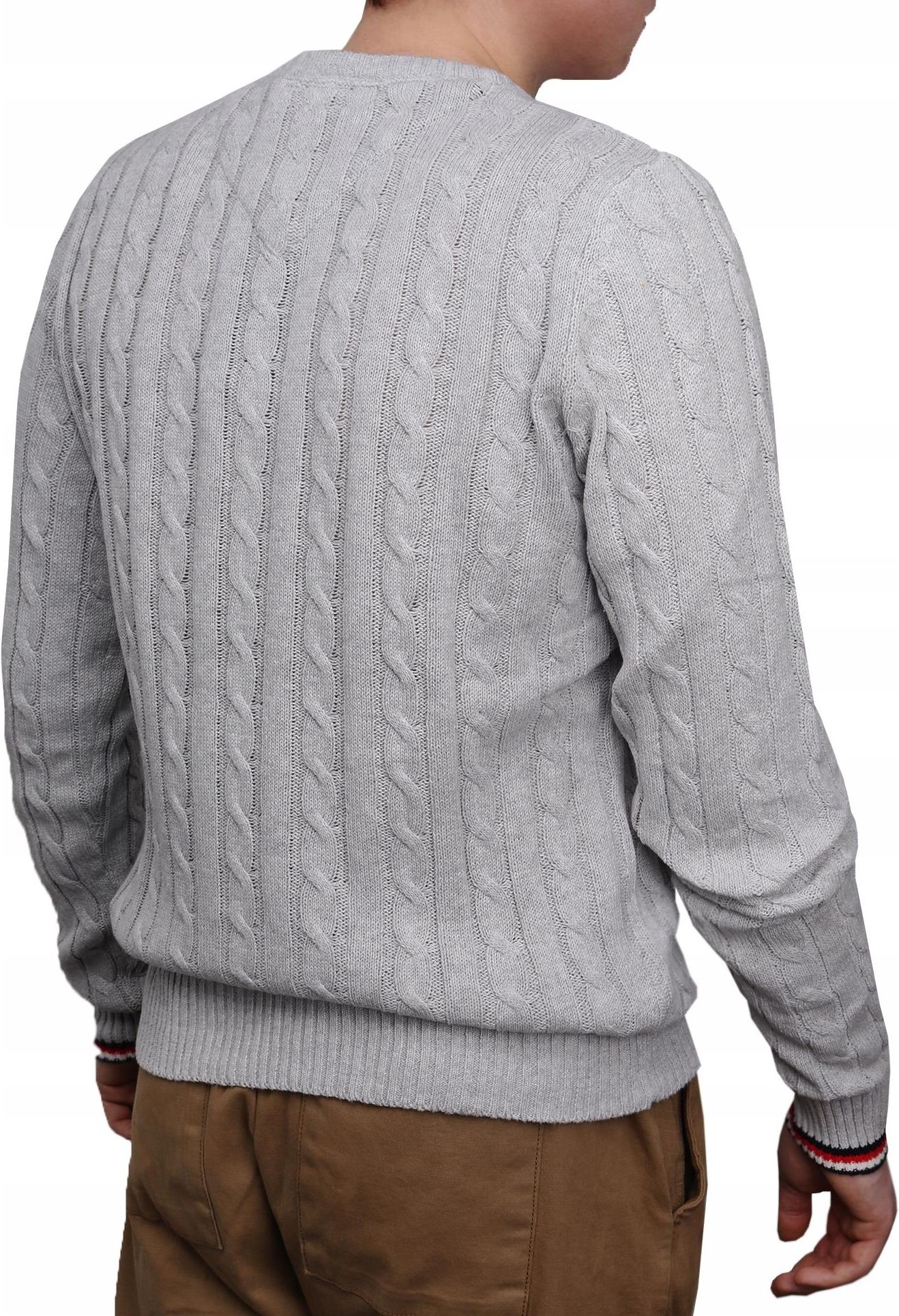 Sweter męski Tommy Cable Knit Crew Neck Jumper Grey Heather ...