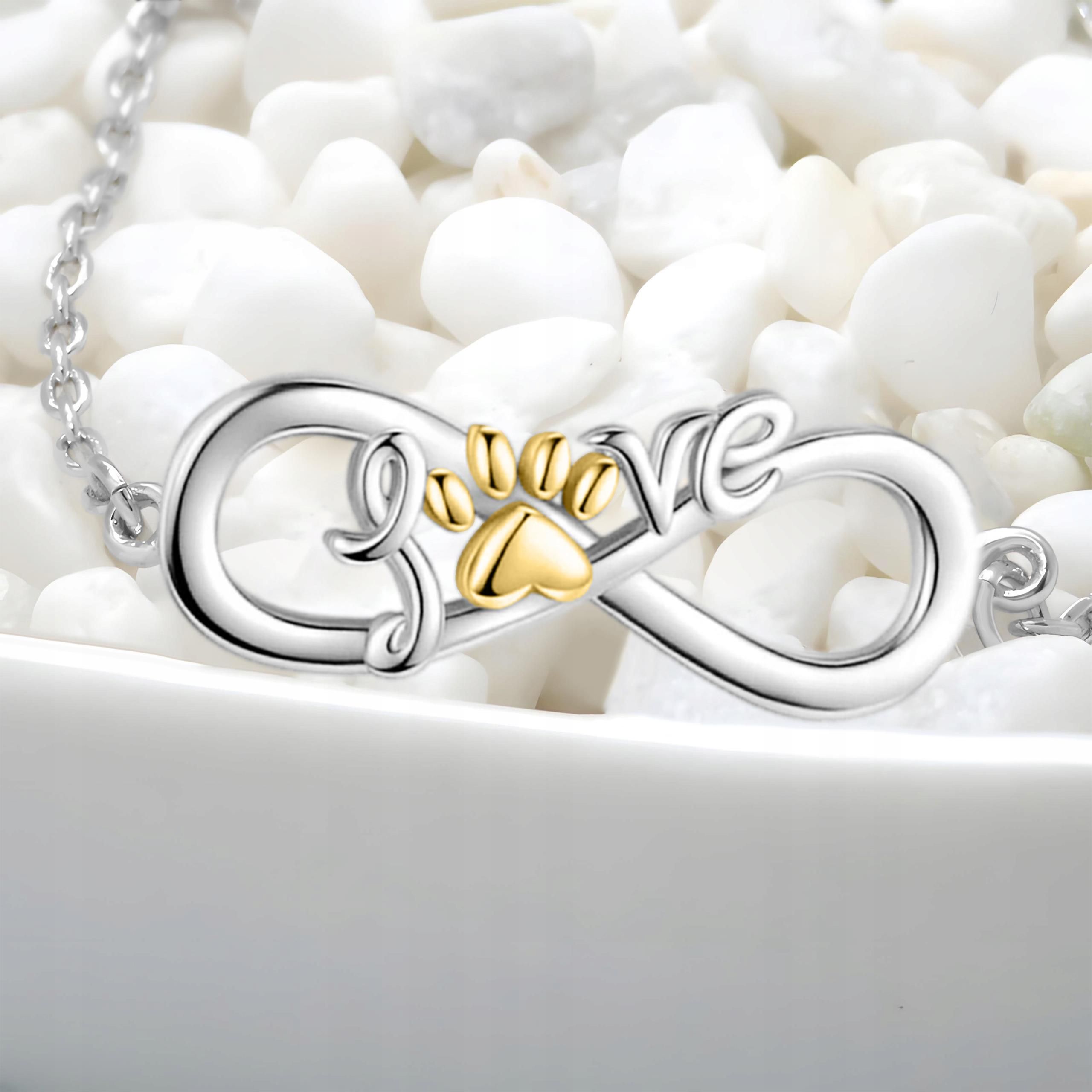Naszyjnik Srebrny 925 Nieskończoność Psia Kocia Łapka z Napisem Love ...