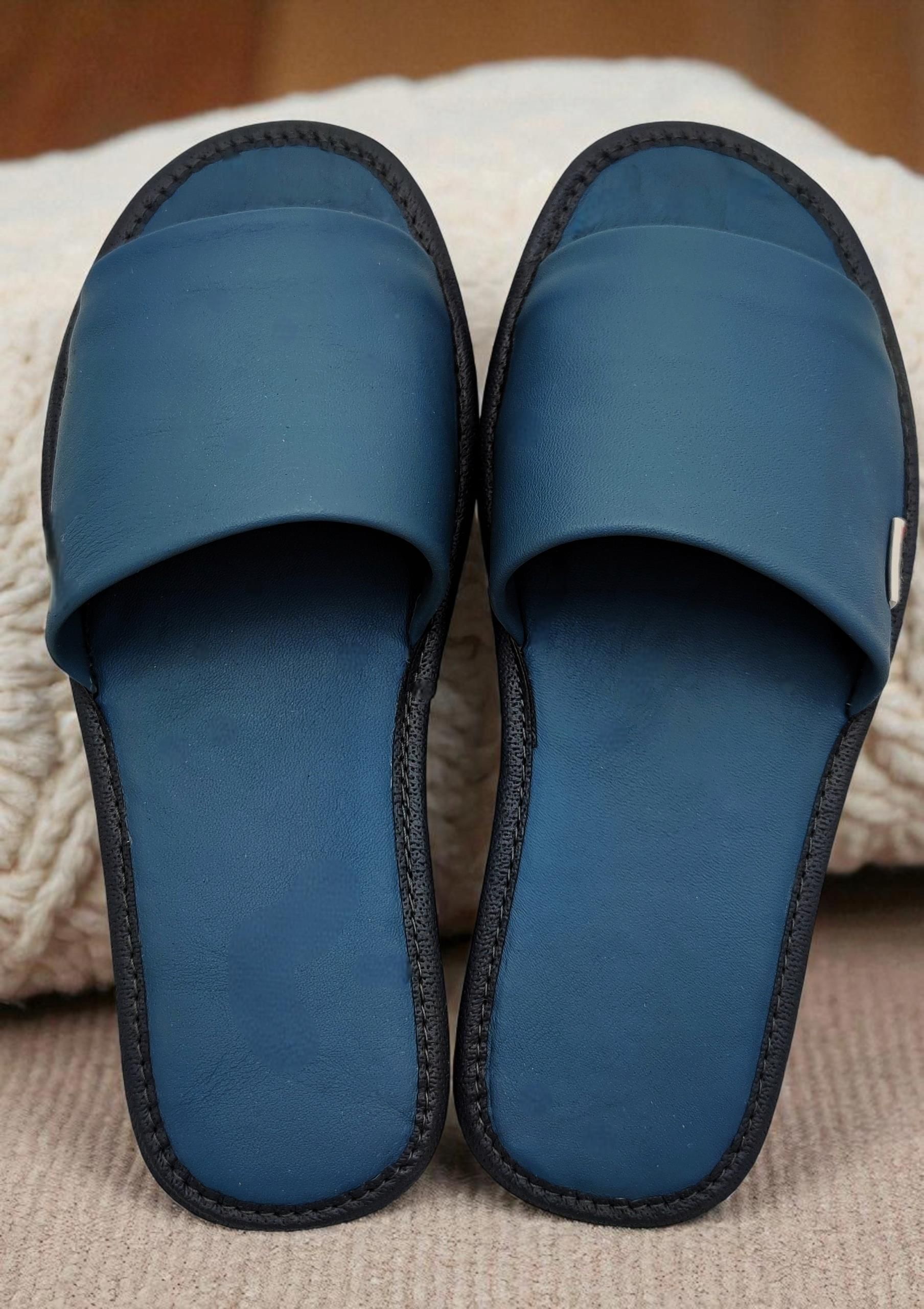 Klapki Skórzane Damskie kapcie skórzane Premium Granat Denim 36 - Ceny ...