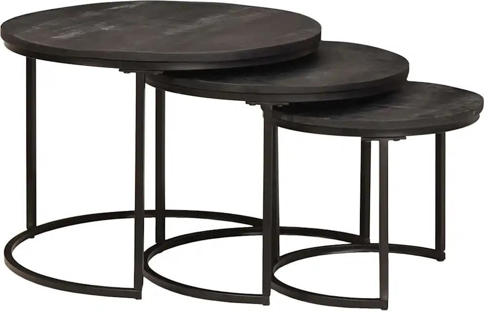 VidaXL Nesting Stoły Kawowe 3 pcs Czarny Lite drewno mango i stal ...