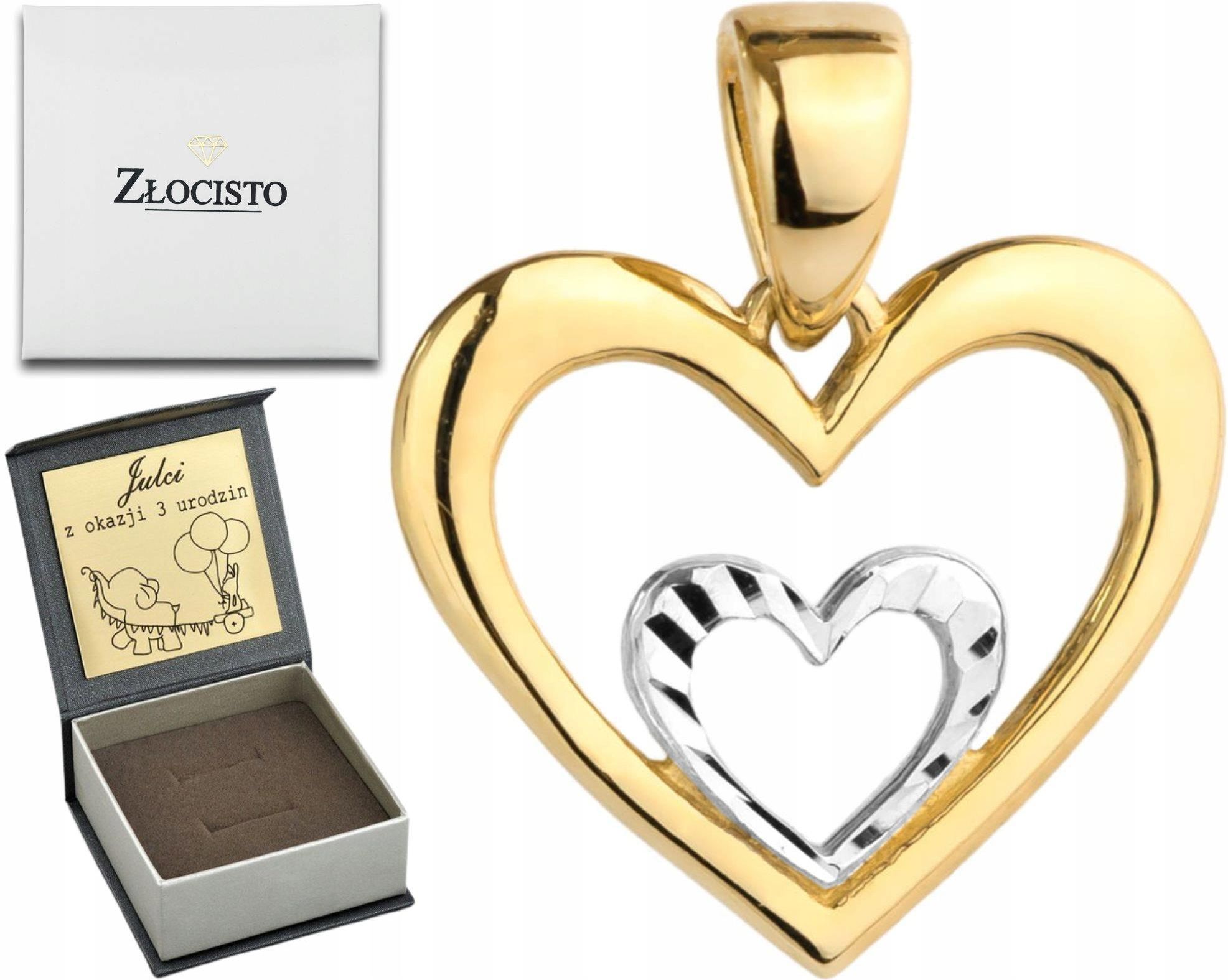 Złocisto Złota Zawieszka Wisior Serca Serduszka 585 Grawer Złoto 585 ...