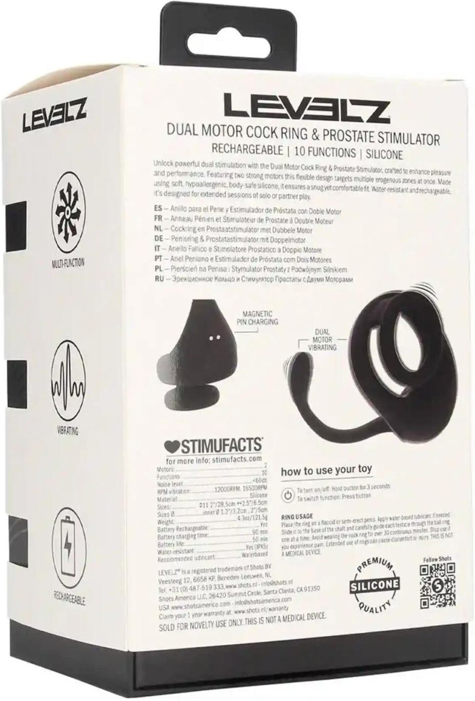 Levelz By Shots Dual Motor Silicone Cockring With Prostate Stimulator ...