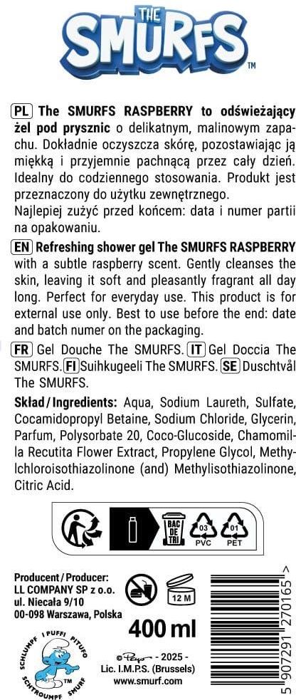 LL The Smurfs Żel pod prysznic & Szampon Raspberry 400 ml - Ceny i ...