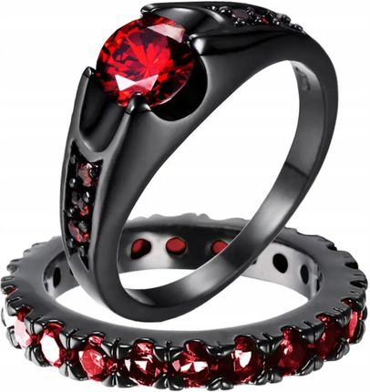 Pierścionek z Rubinem Brylant Czarny Ruby Gem Podwójny Stal ...
