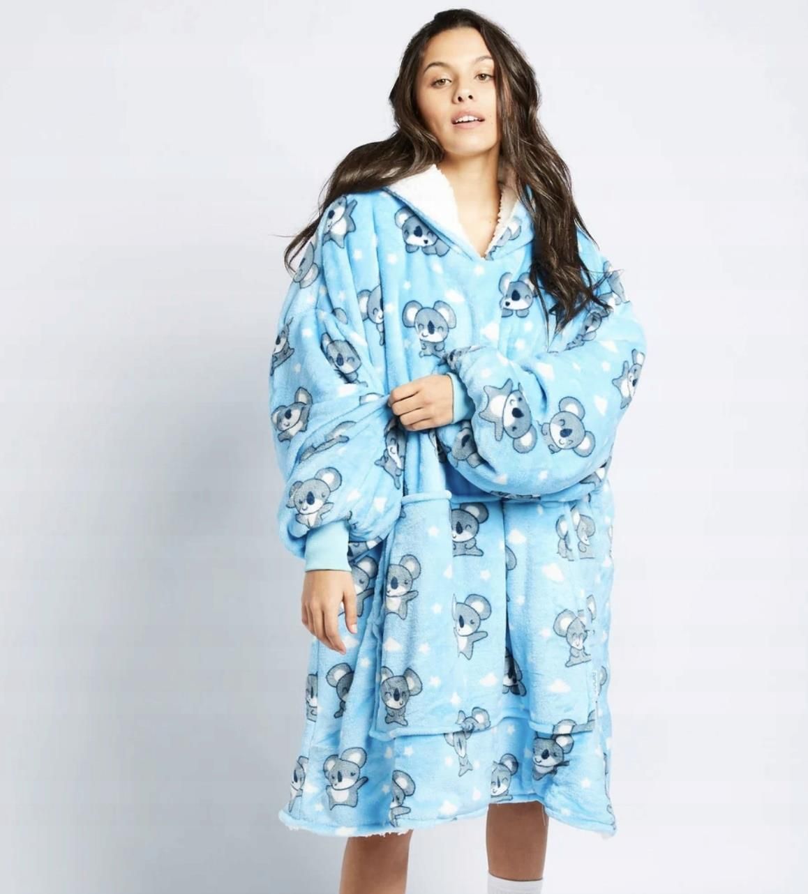 Koco Bluza Oversize Długa Ciepła Koc Bluza Damska Z Kapturem Dzień ...