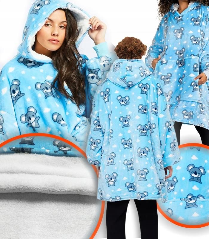 Koco Bluza Oversize Długa Ciepła Koc Bluza Damska Z Kapturem Dzień ...