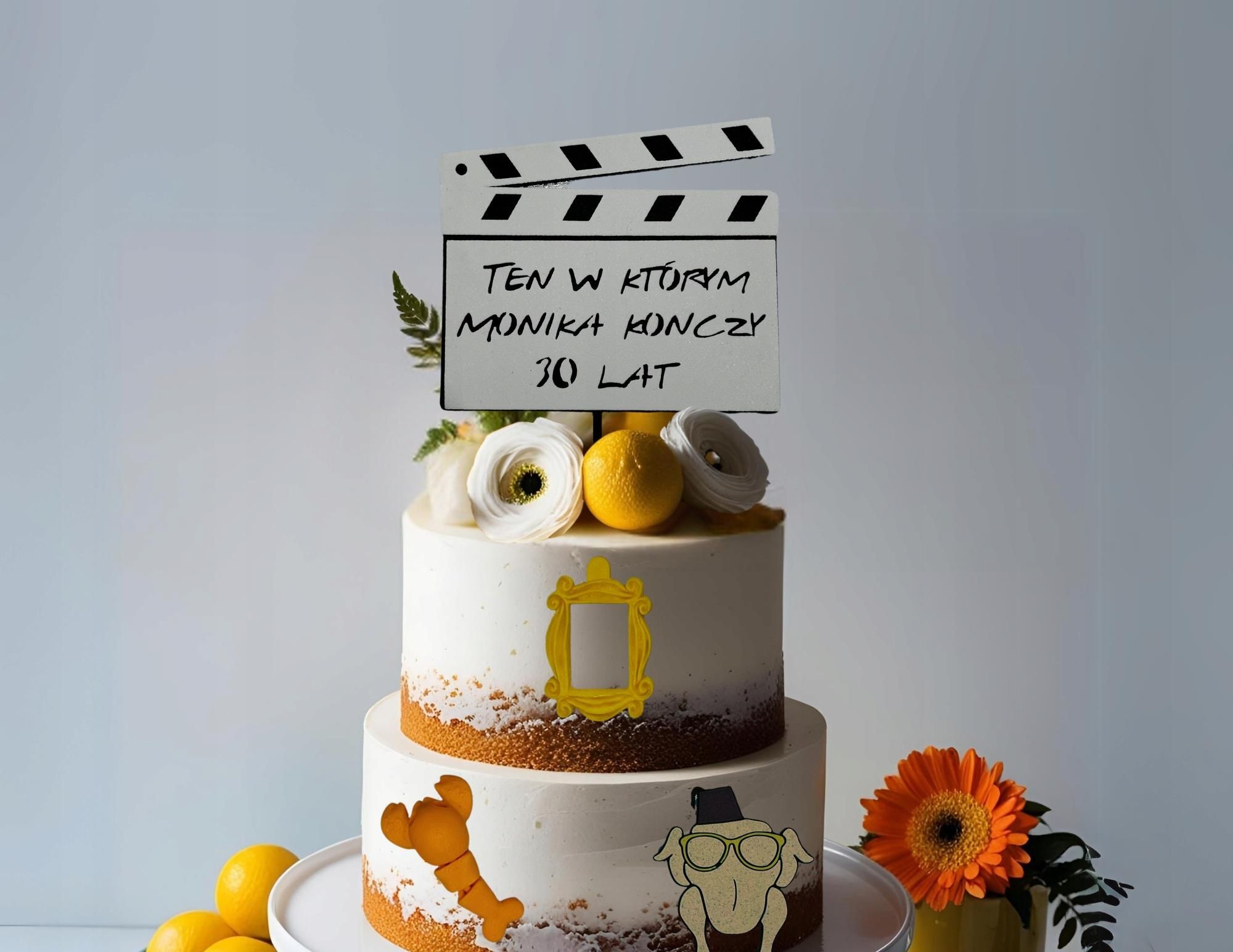 Topper urodzinowy miłośnik Motyw Friends Personalizowany klaps filmowy ...