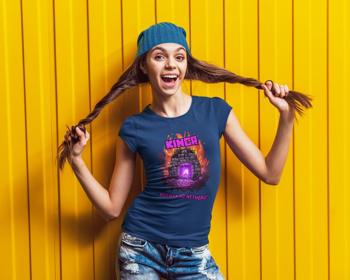 Koszulka dziecięca Minecraft Nether z imieniem portal ogień Wpisz Imię ...