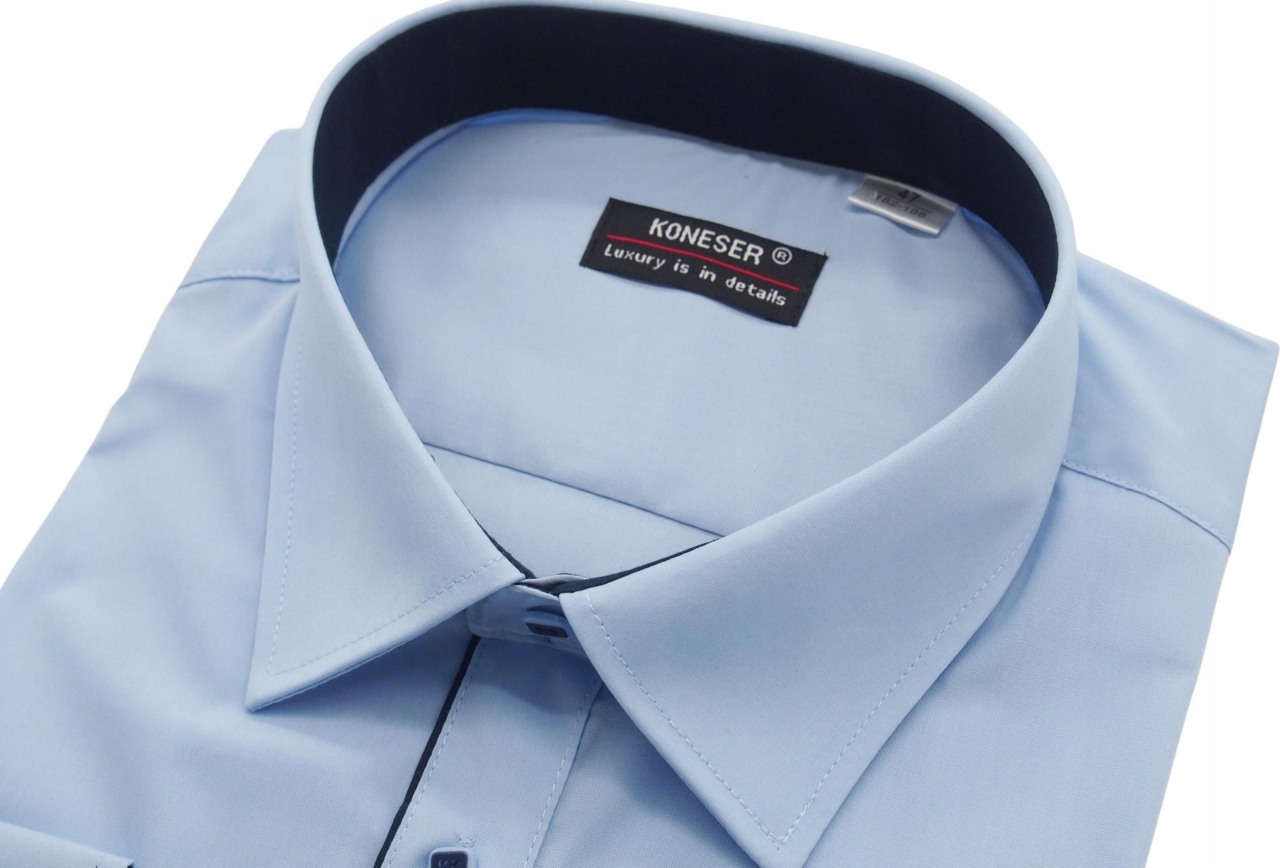 Duża Koszula Męska Niebieska Gładka Granatowe Dodatki 52 182-188 KW160 ...