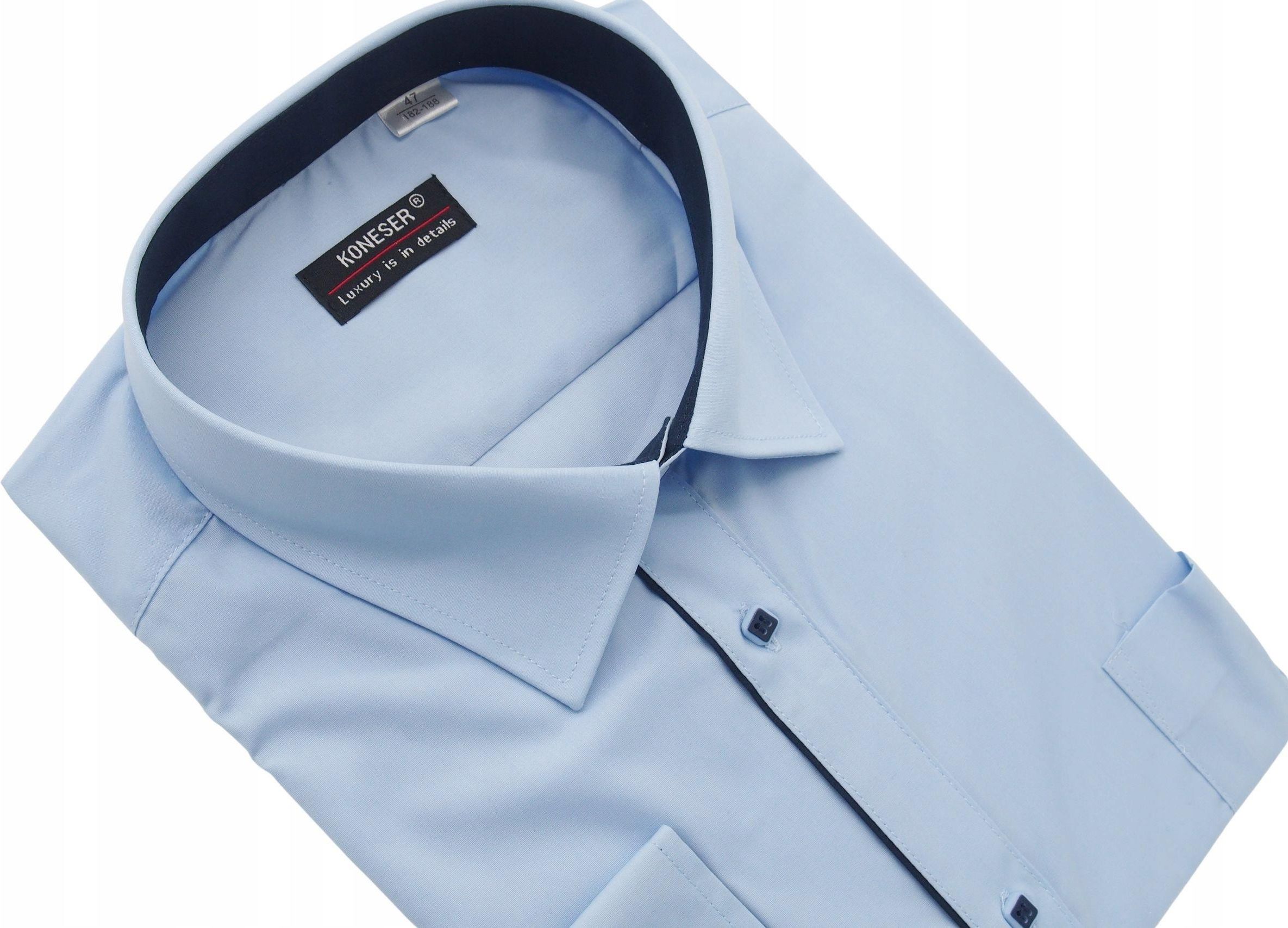Duża Koszula Męska Niebieska Gładka Granatowe Dodatki 52 182-188 KW160 ...