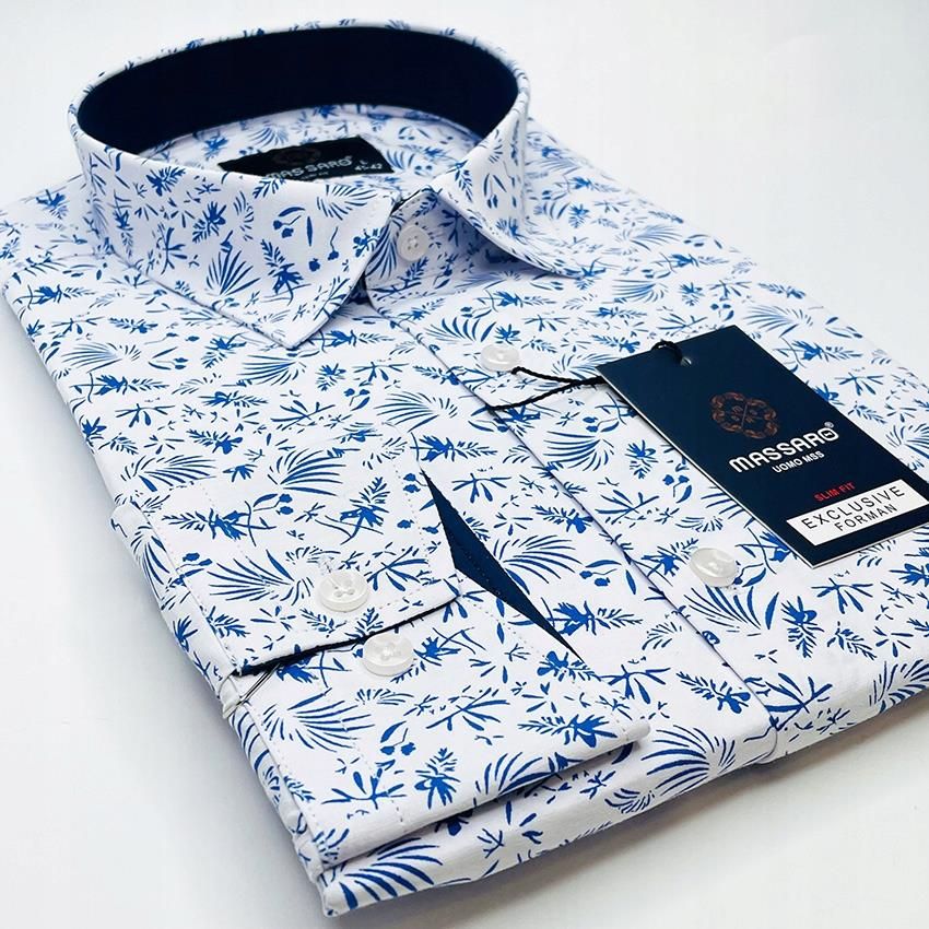 Biała Premium koszula męska z lycrą w kwiaty Slim-fit - Ceny i opinie ...