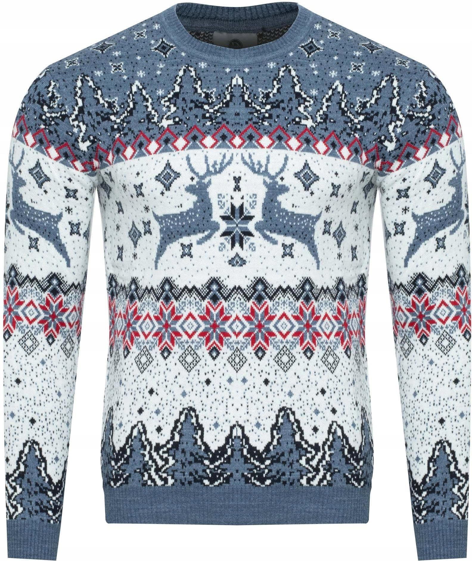 Sweter Męski 70213 Niebieski Świąteczny wełniany ciepły na święta ...