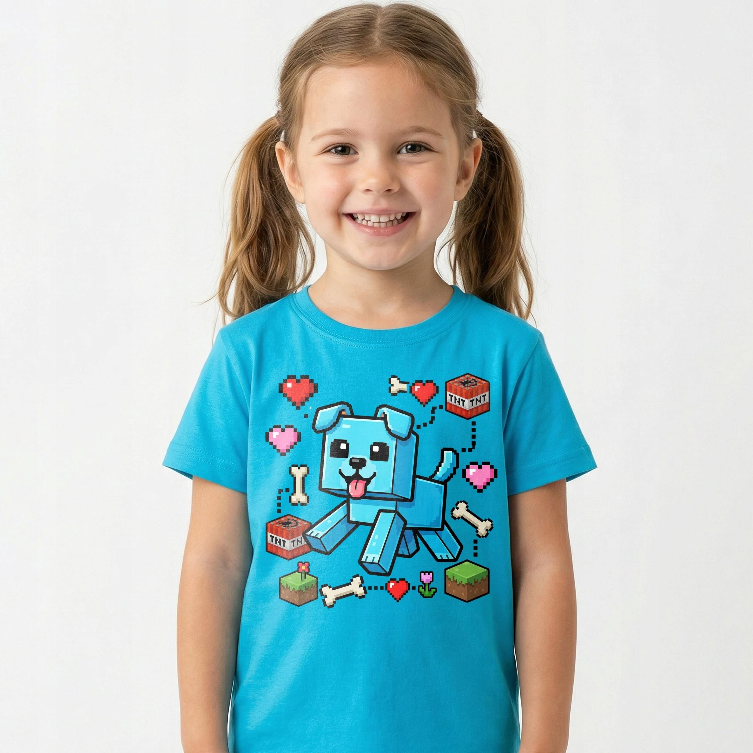 Koszulka T-Shirt z gry Piesek Minecraft z Pieskiem Dziecięca Bawełniana ...