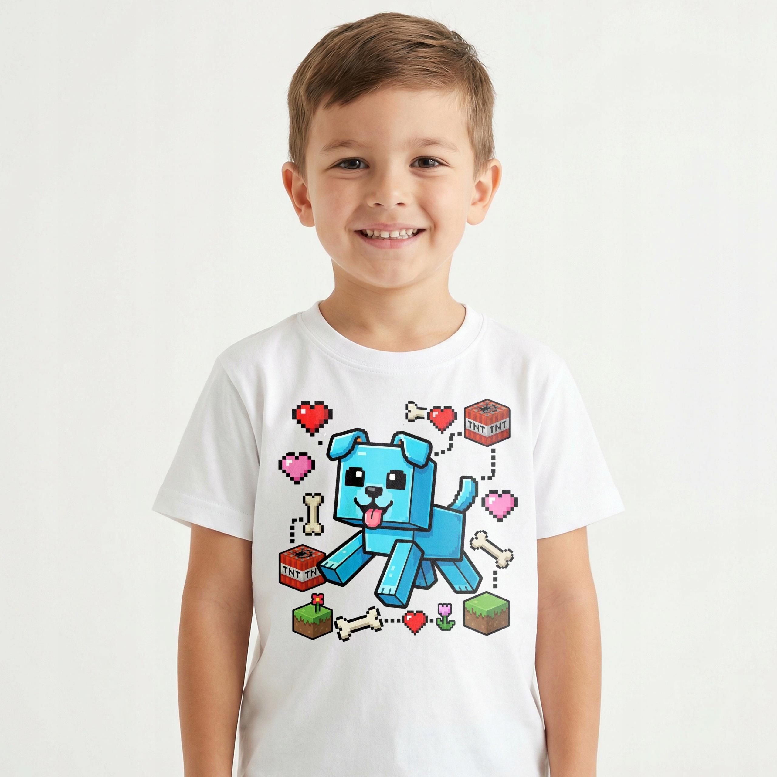 Koszulka T-Shirt z gry Piesek Minecraft z Pieskiem Dziecięca Bawełniana ...