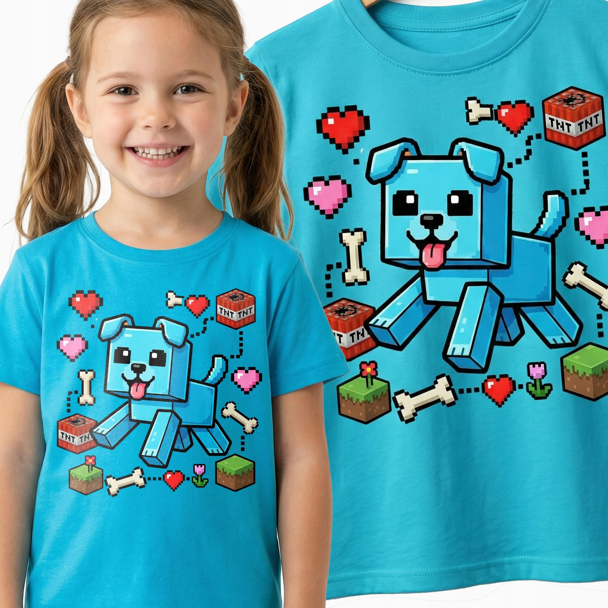 Koszulka T-Shirt z gry Piesek Minecraft z Pieskiem Dziecięca Bawełniana ...