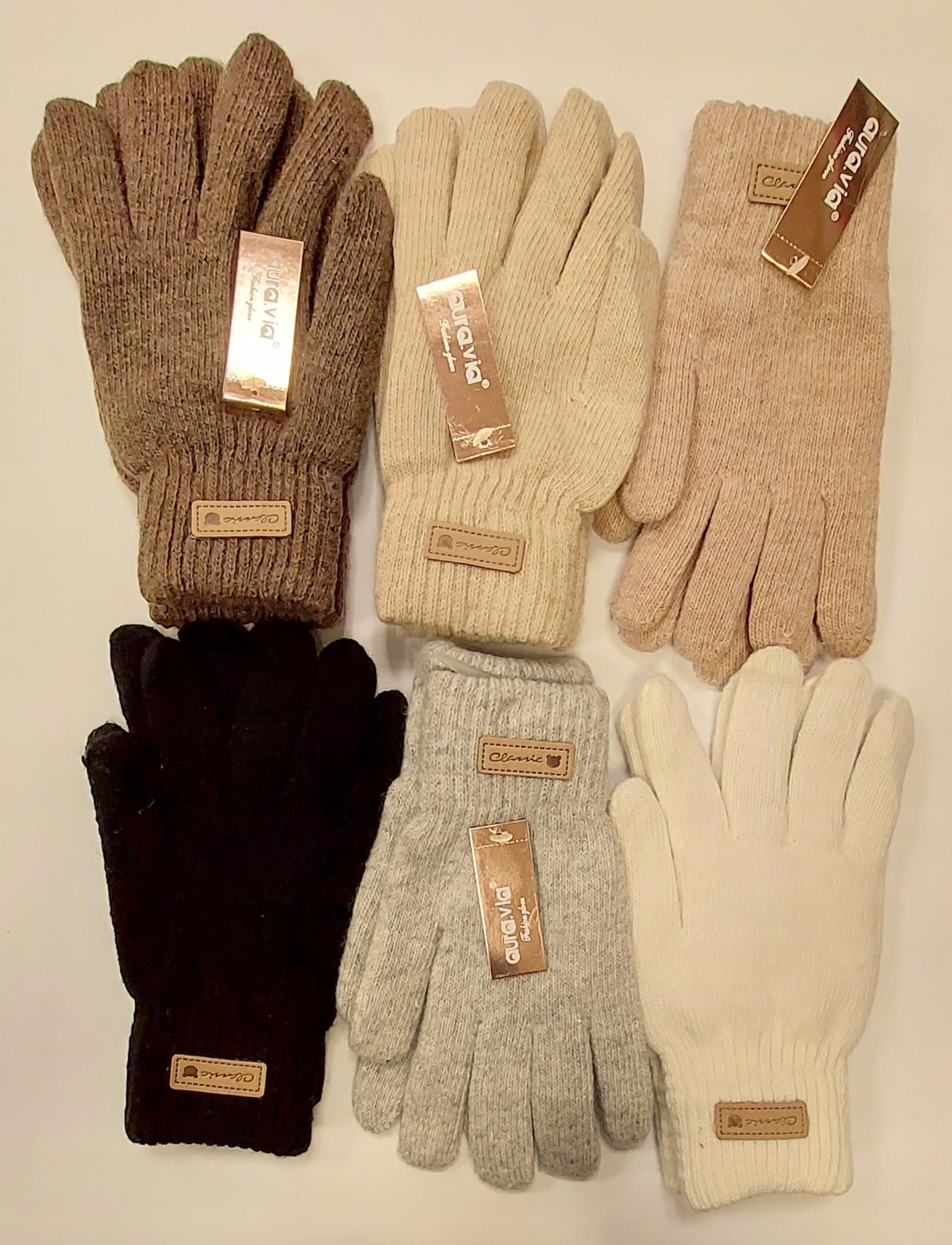 Aura Via Grube Rękawiczki Damskie Pięciopalczaste Wełna Czarne 24 CM ...