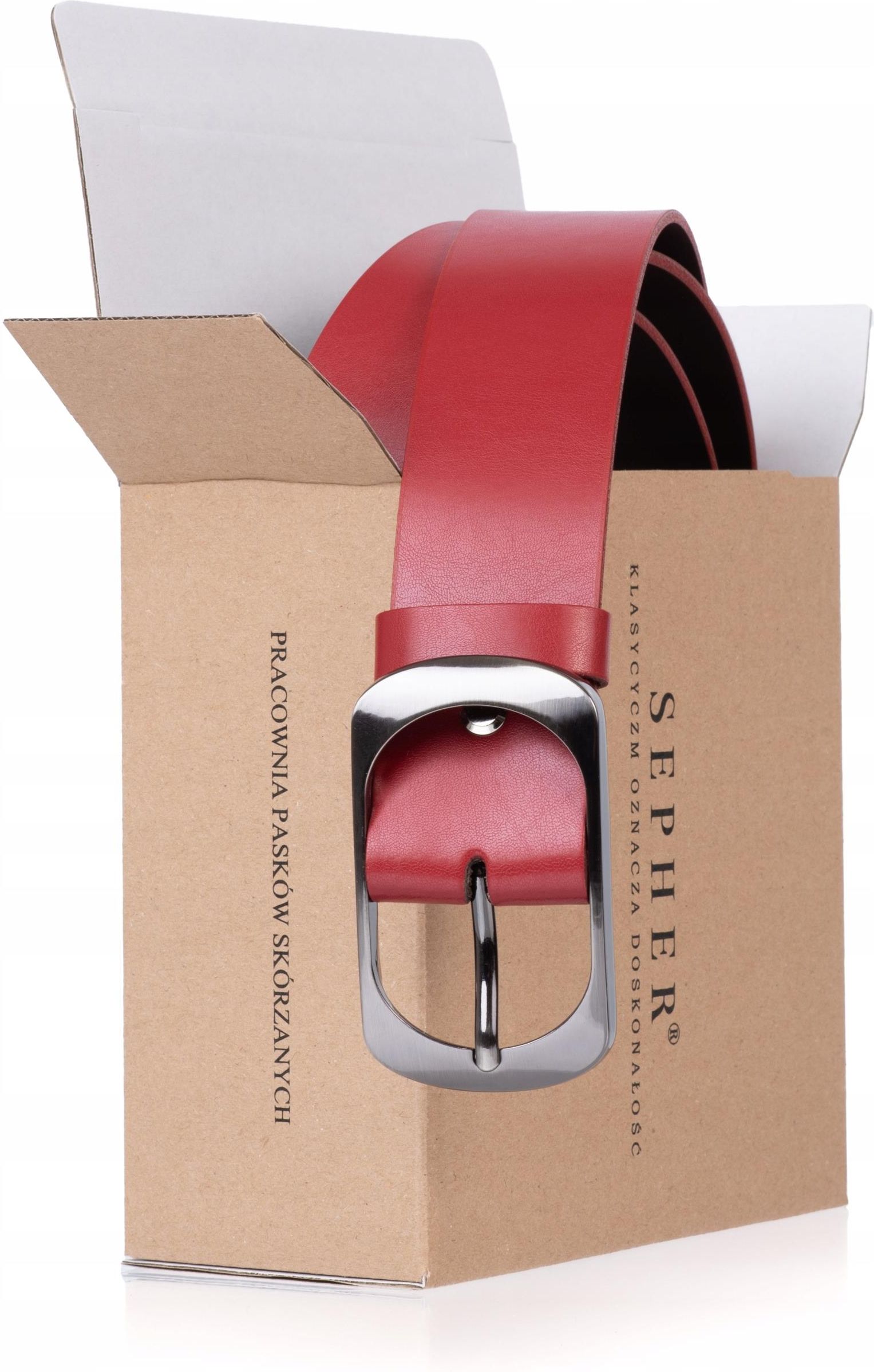 Pasek Damski Skórzany Bordowy C. Czerwony Szeroki Srebrna Klamra 4cm ...