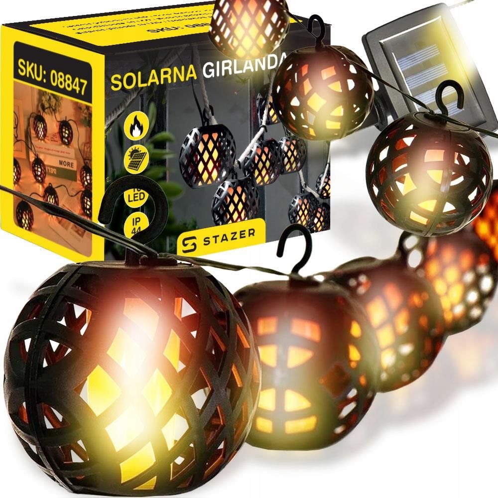 Stazer Lampa Solarna Lampki Pochodnie Ciepłe Ogrodowe Girlanda Taras ...