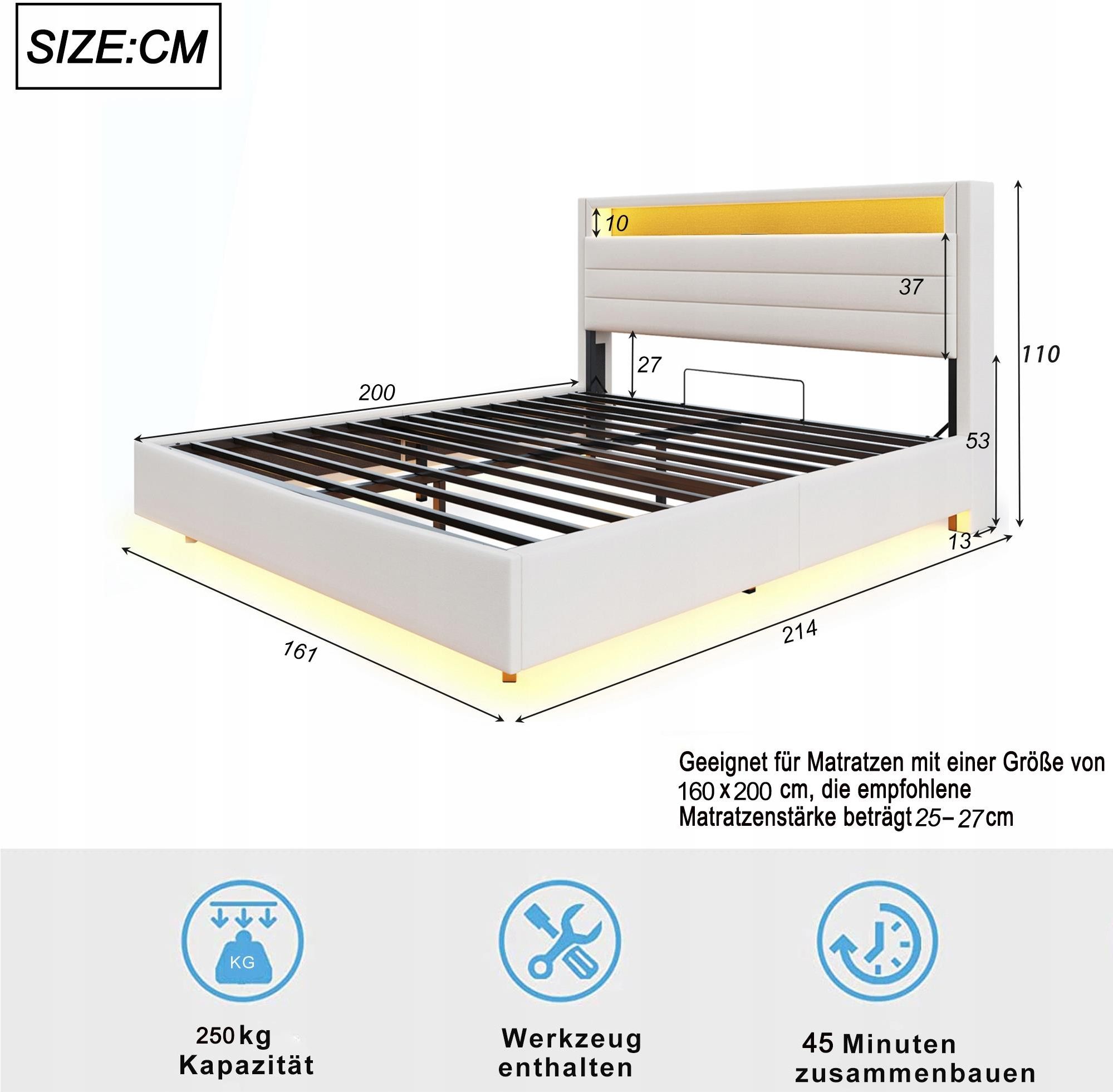 Arhatreya Łóżko tapicerowane 160x200cm Hydrauliczna rama łóżka ...