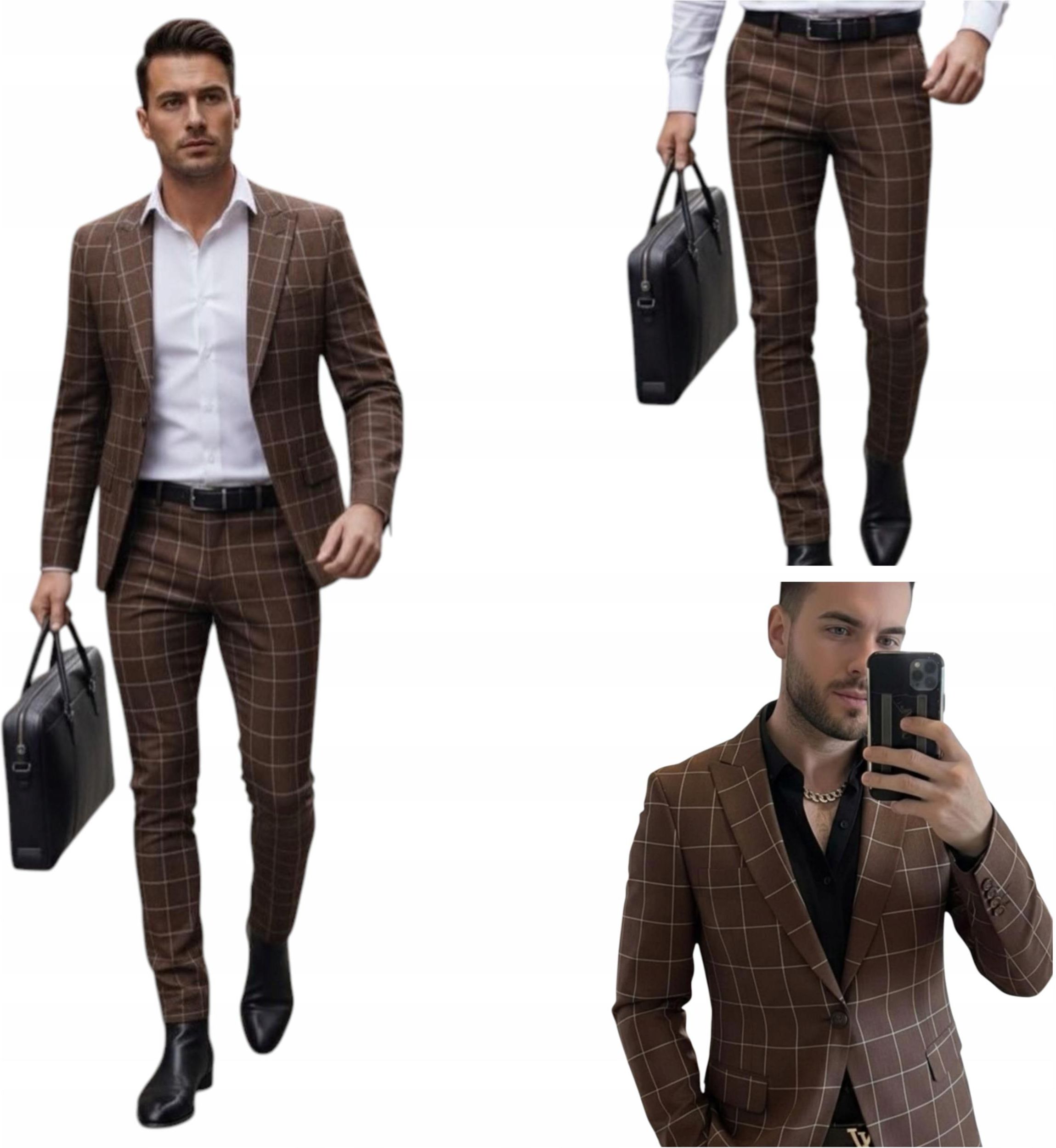Garnitur komplet męski Brąz Czekoladowy Slim Fit Sportowo 60\42 - Ceny ...