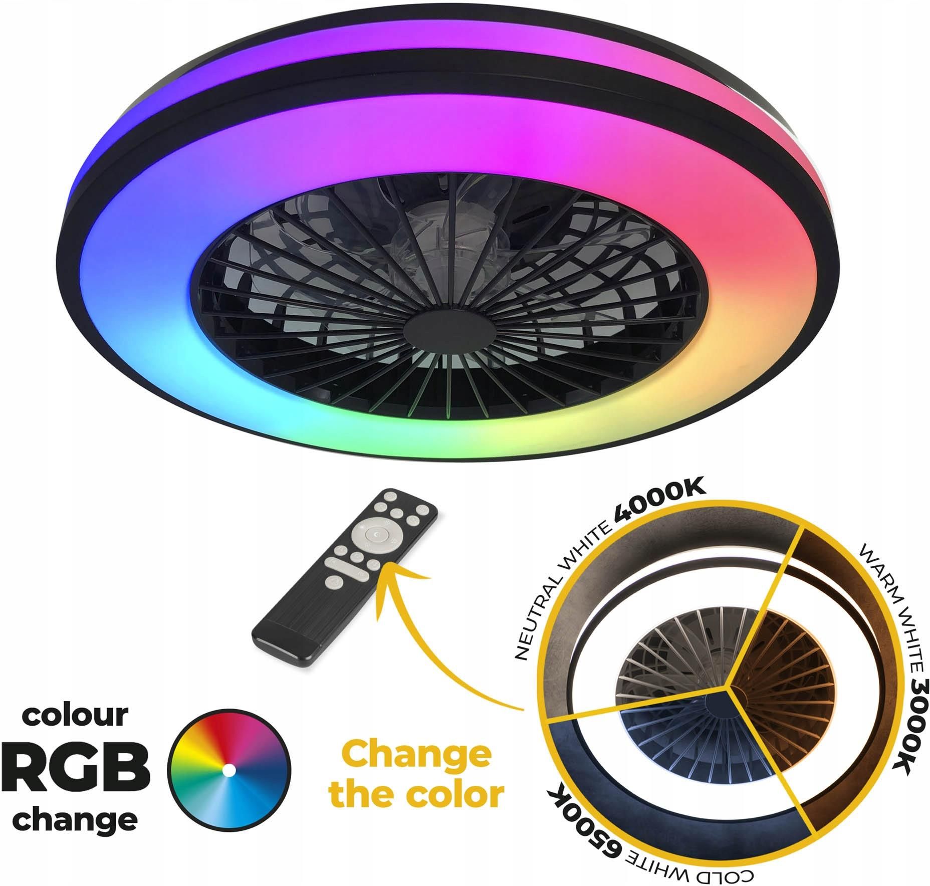 LightLogic plafon z wentylatorem i pilotem LL Ilop Led Cct+rgb biały ...