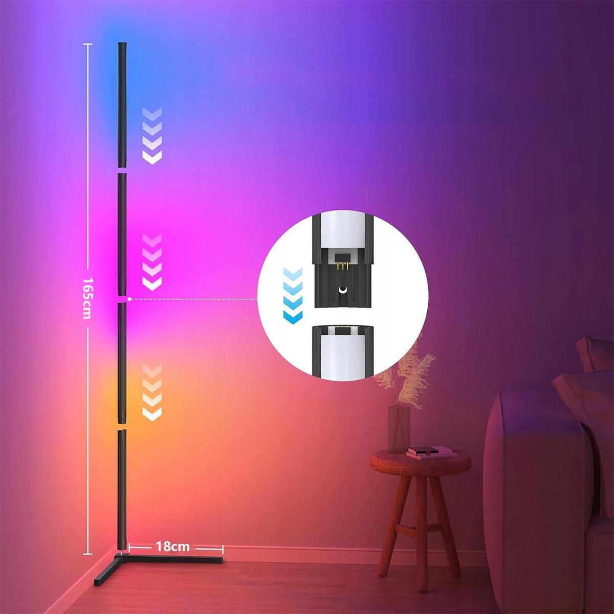 Lampa Lampa narożna podłogowa RGB LED pilot aplikacja 165cm czarna ...