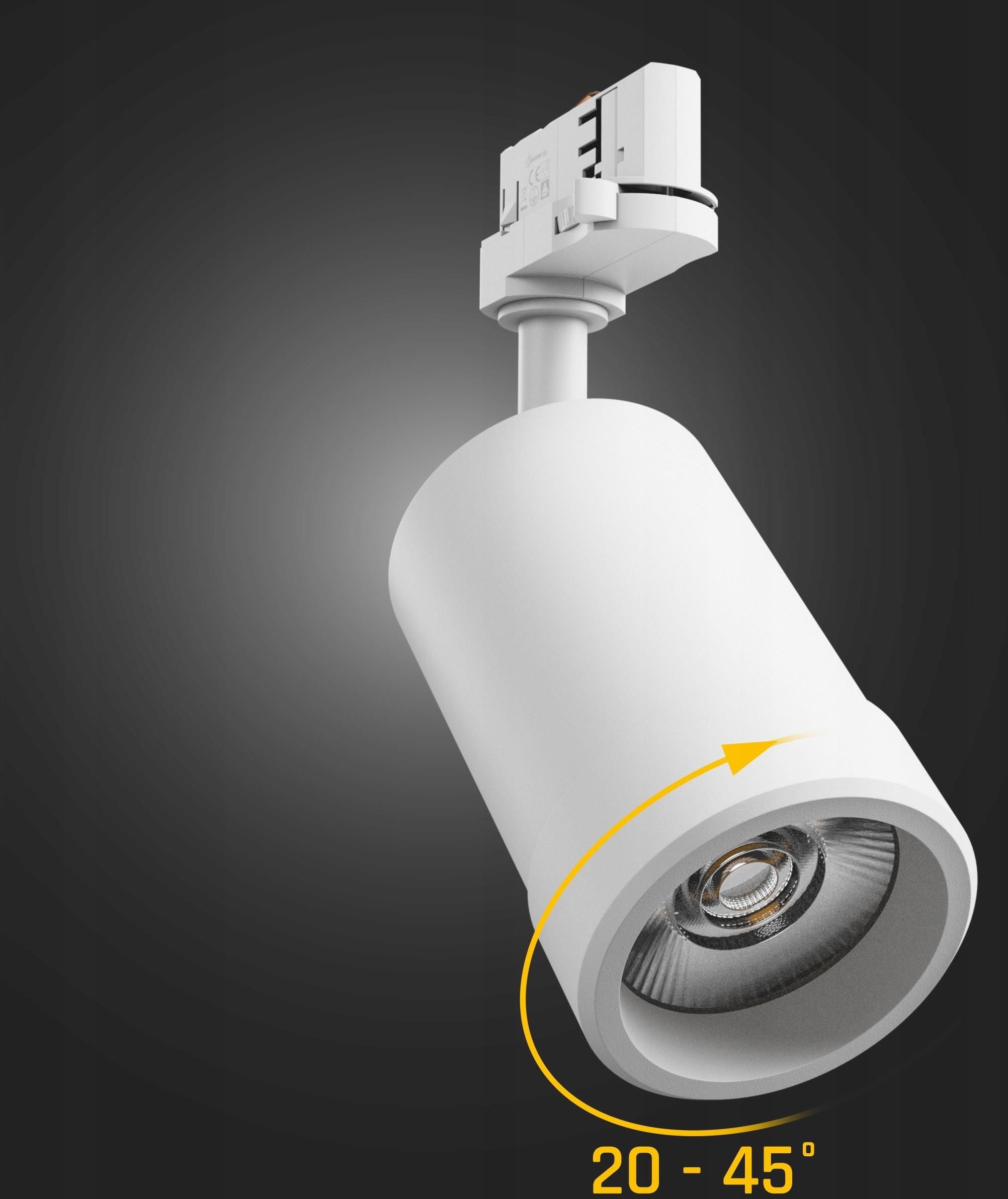 Lampa szynowa 3 Fazy 20W Cct biały 0.13 m 1 punkt świetlny LED ...