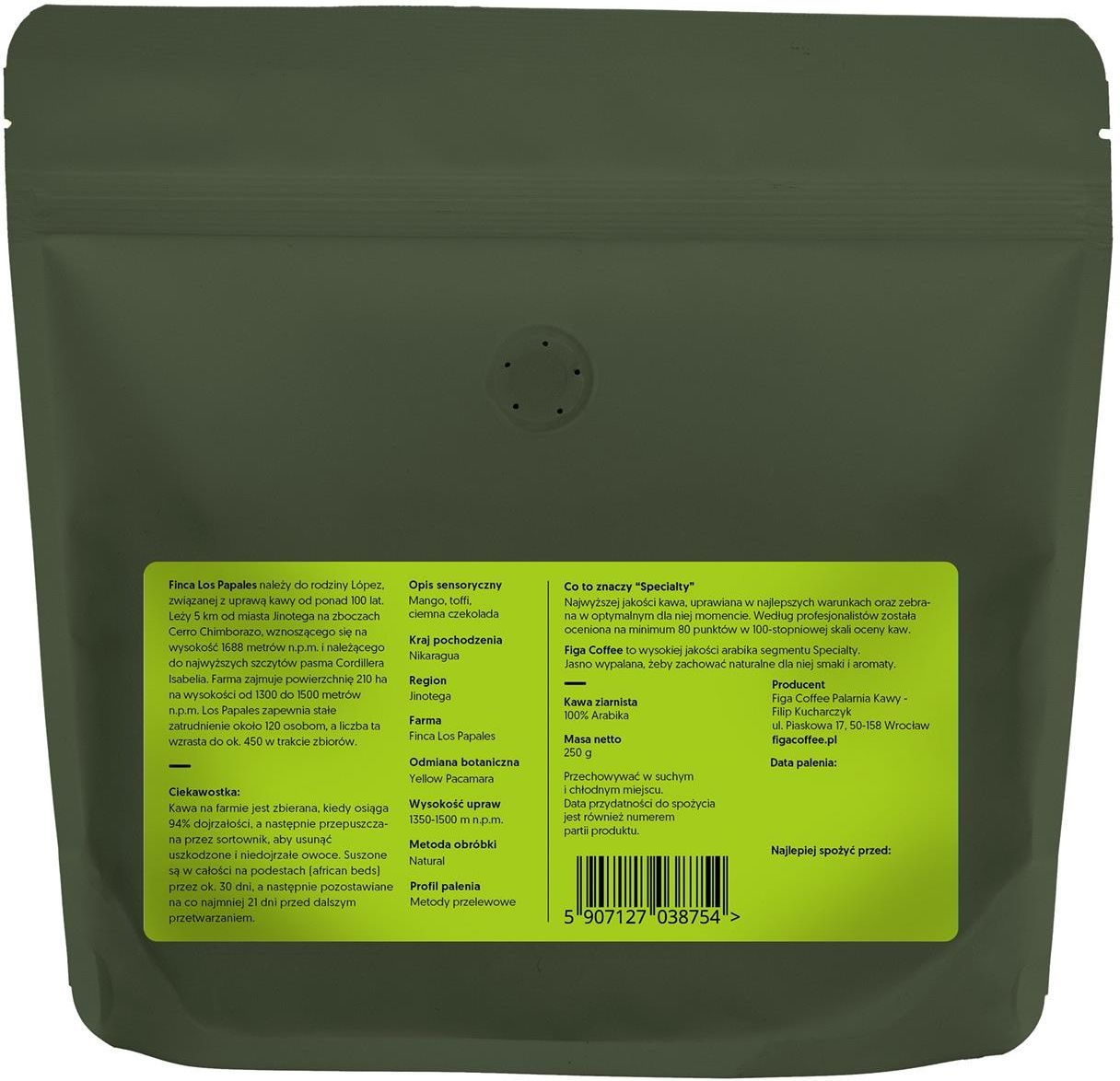 Kawa Figa Coffee kawa ziarnista Nikaragua Los Papales Natural Filter ...