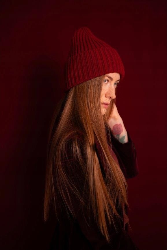 Czapka wełniana Bukowa damska, męska naturalna wełna-virgin Bordowy ...