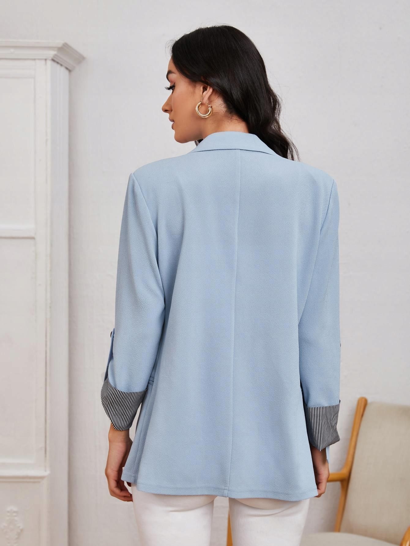 Marynarka Damska Niebieska Klasyczna Jednorzędowa Casual Ilp Shein M ...