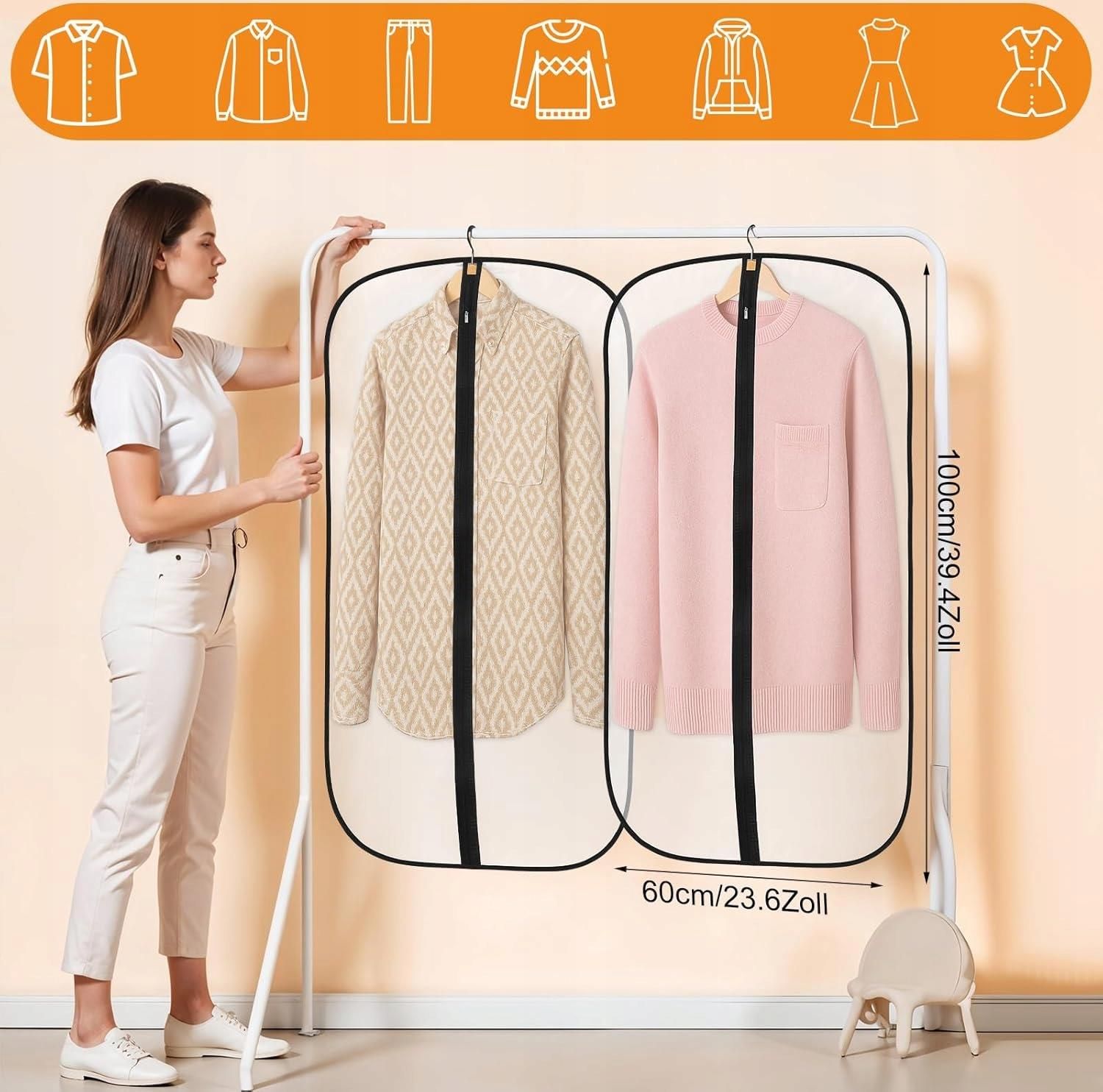 6x Pokrowiec Worek Na Ubrania Garnitur Przezroczysty Zamykany Na Suwak ...