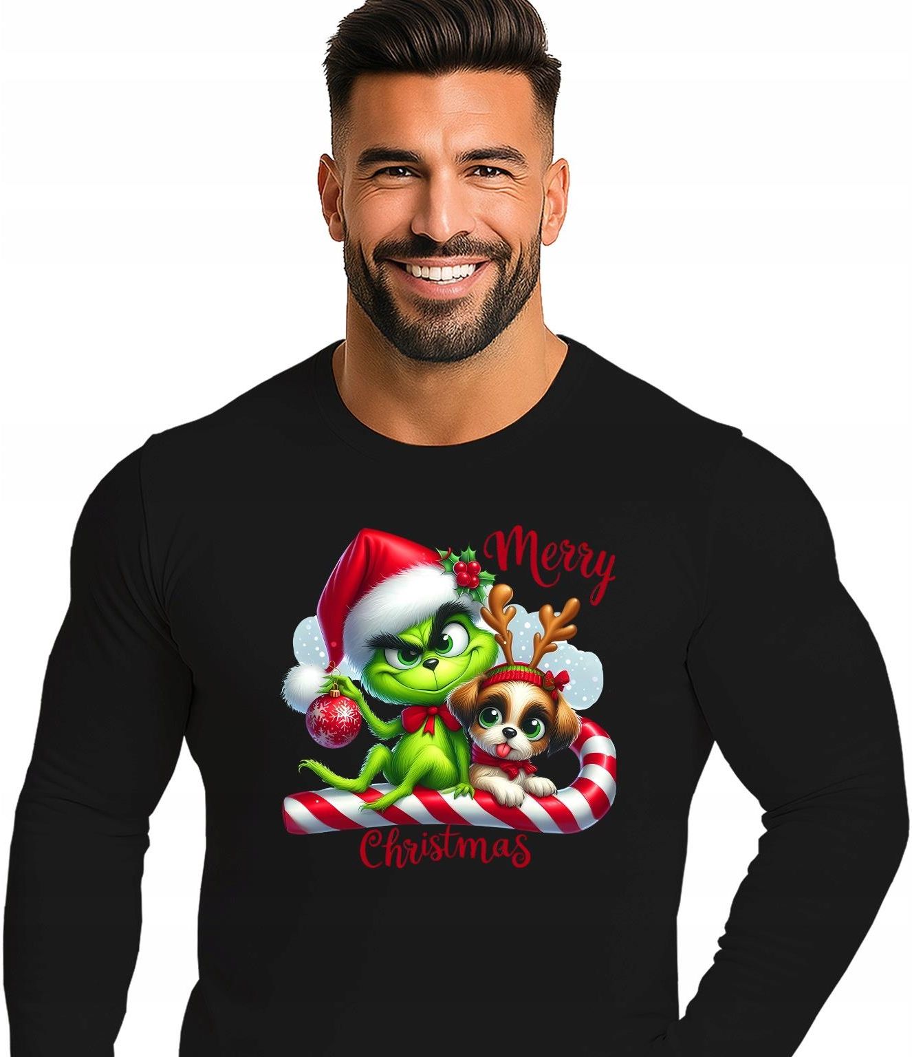 Bluzka Męska Świąteczna Grinch Piesek Renifer Longsleeve Święta L ...