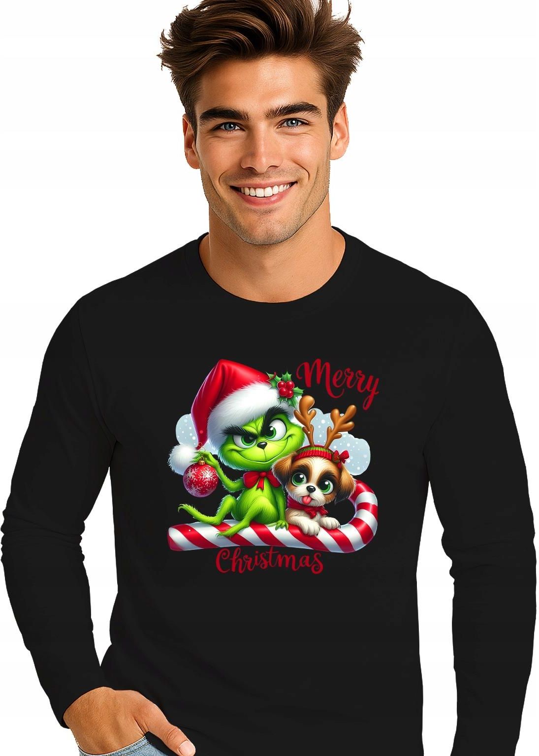 Bluzka Męska Świąteczna Grinch Piesek Renifer Longsleeve Święta L ...