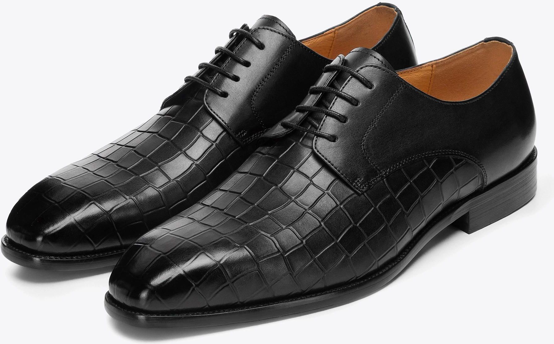 Męskie półbuty derby ze skóry naturalnej ze skóry croco czarne - Ceny i ...